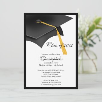 Black Grad Cap Graduation Party Invitation | Zazzle