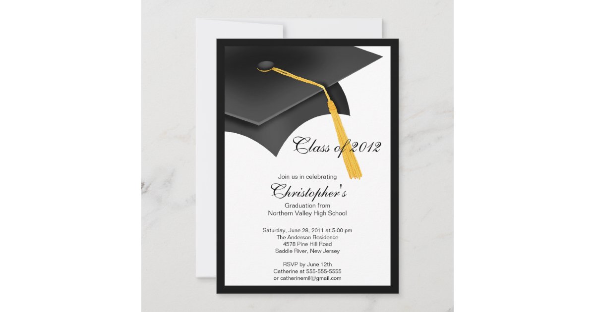 Black Grad Cap Graduation Party Invitation | Zazzle