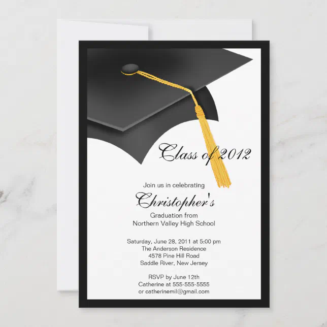 Black Grad Cap Graduation Party Invitation | Zazzle