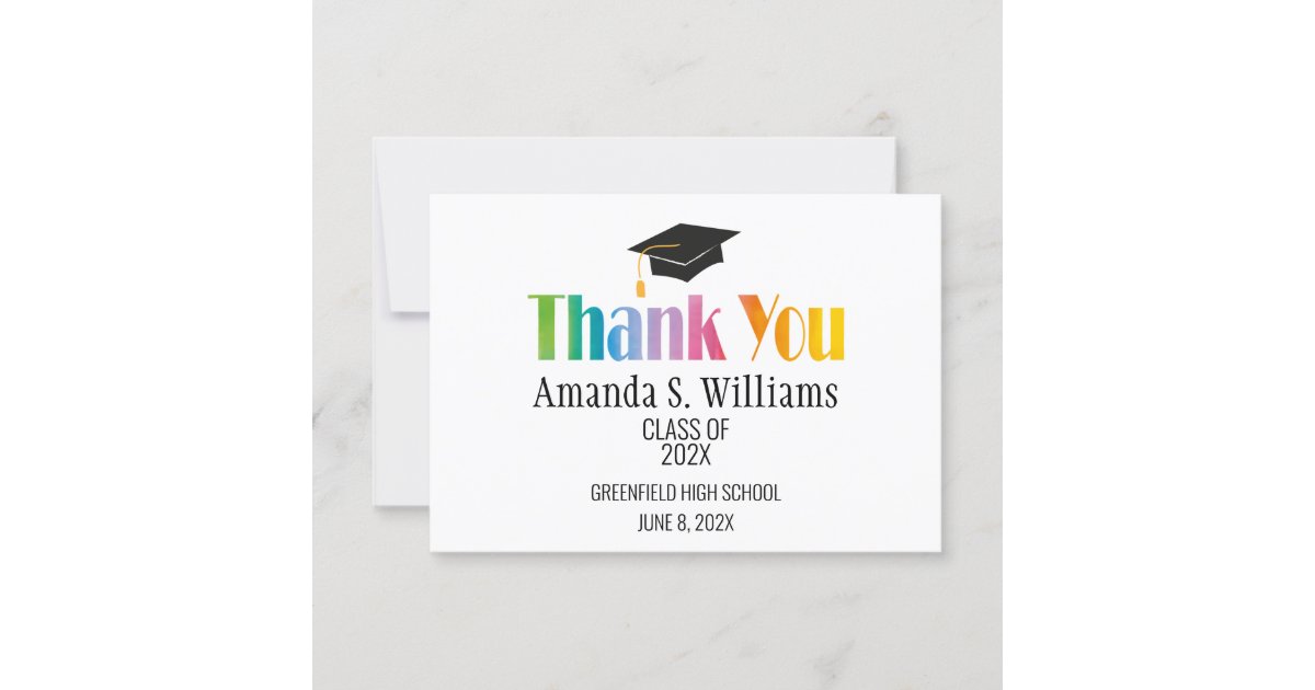 Black Grad Cap Graduation Thank You | Zazzle