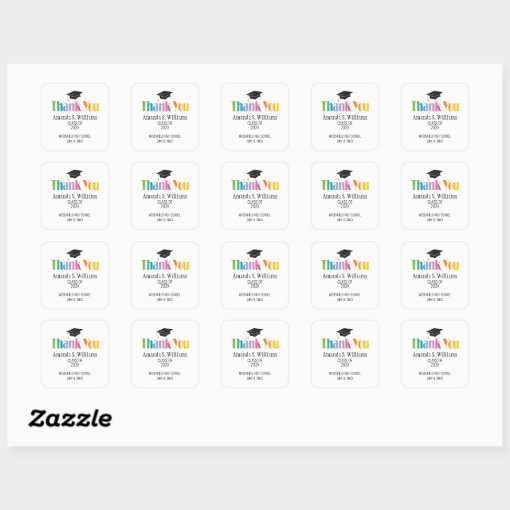 Black Grad Cap Graduation Thank You Square Sticker | Zazzle