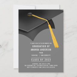 Black Grad Cap Gray Graduation Party Invitation | Zazzle