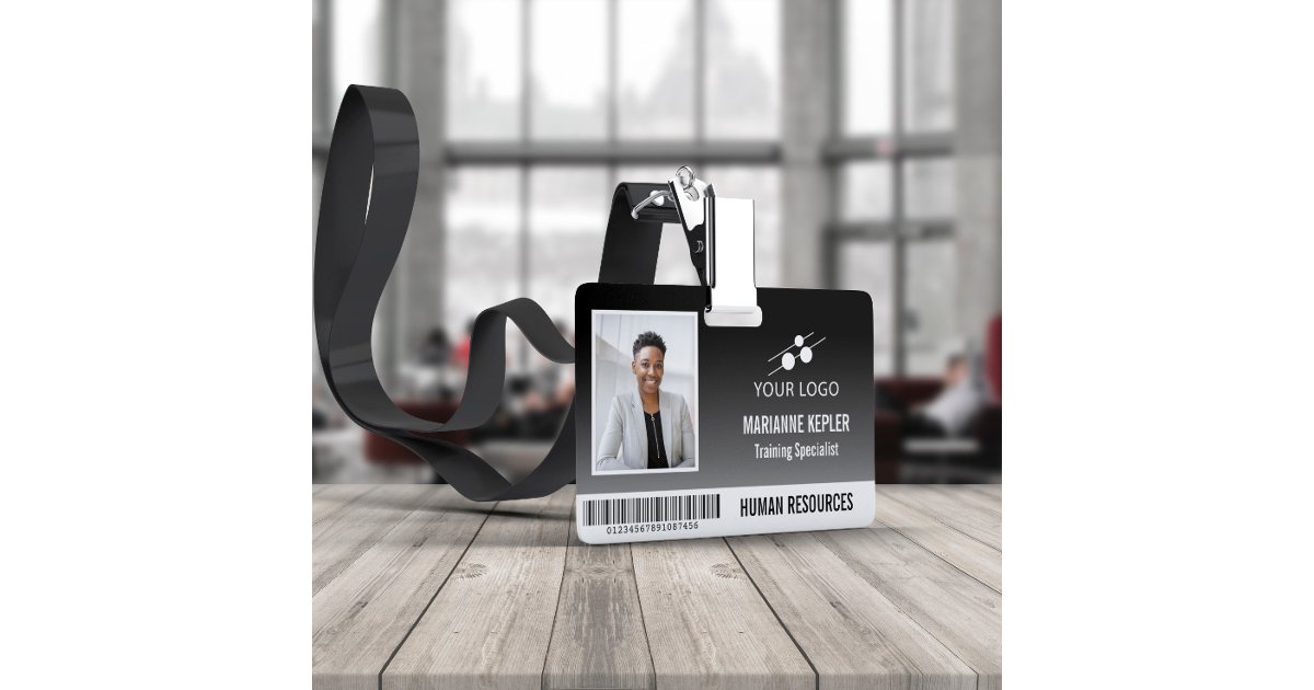 Black Gradient Employee ID Add Your Logo Badge | Zazzle