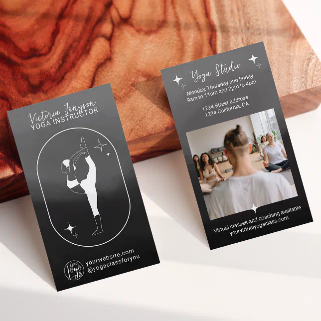 Black gradient star Yoga instructor studio teacher Business Card | Zazzle