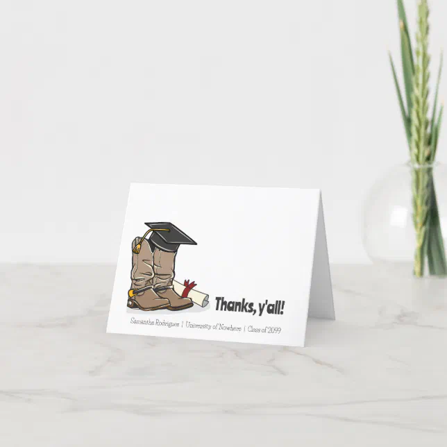 Black Graduation Cap and Cowboy Boot Thank You Card | Zazzle