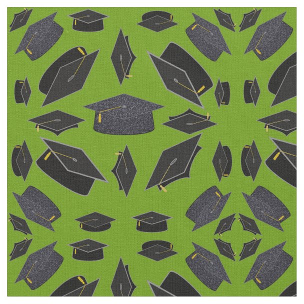 Black and Gold Graduation Cap Pattern Fabric | Zazzle