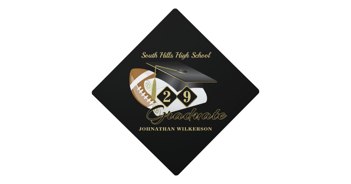 Black Graduation Football Personalized Graduation Cap Topper | Zazzle