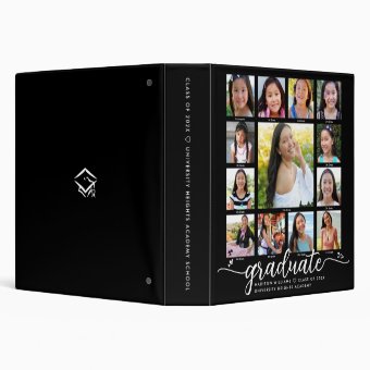 Black Graduation K–12 Modern Script Photo Collage 3 Ring Binder | Zazzle