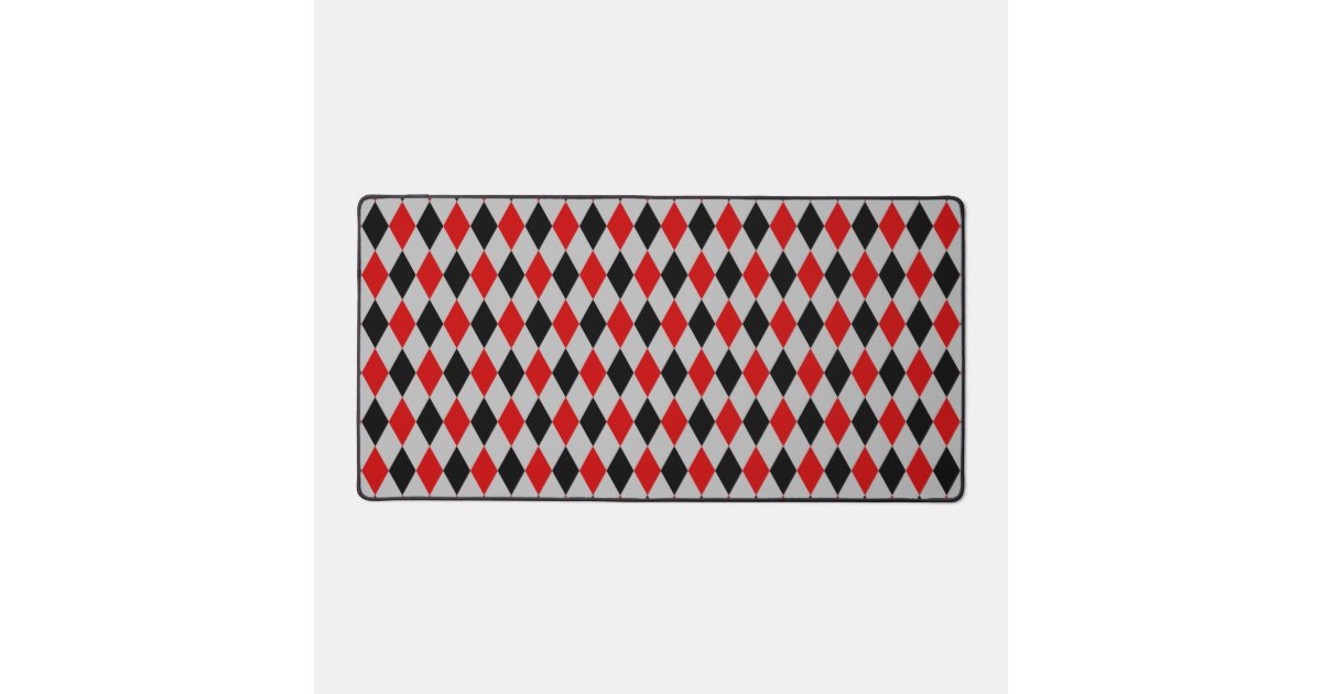 Black Gray and Red Diamond Pattern Desk Mat | Zazzle