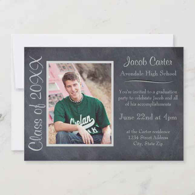 Black/Gray Chalkboard - Graduation Announcement | Zazzle