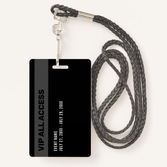 Black Gray Event VIP All Access Pass Event Badge | Zazzle