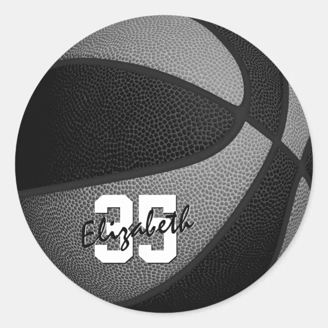 black gray girls boys basketball team colors classic round sticker | Zazzle