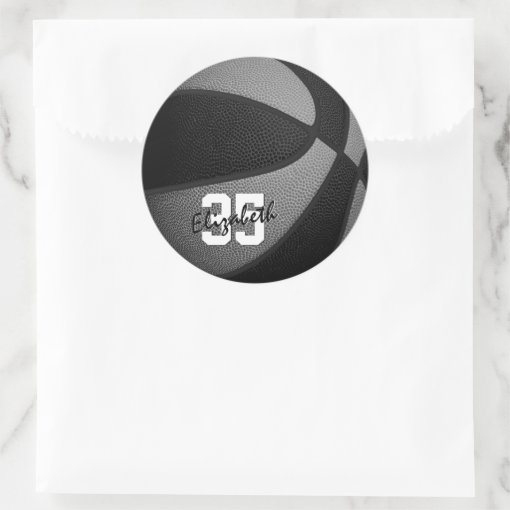 black gray girls boys basketball team colors classic round sticker | Zazzle