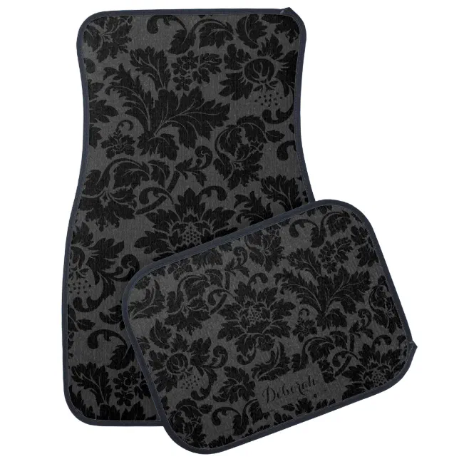 Black & Gray Monochromatic Floral Pattern Car Mat | Zazzle