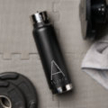 Black Gray Personalized Modern Simple Monogram Water Bottle | Zazzle