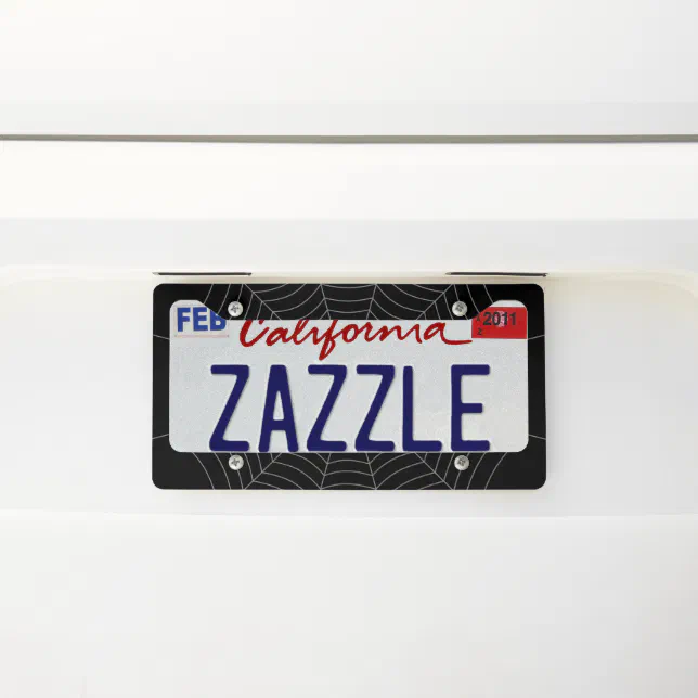 Black gray spider web Halloween pattern License Plate Frame | Zazzle