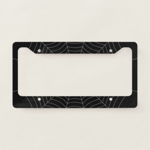 Black gray spider web Halloween pattern License Plate Frame | Zazzle
