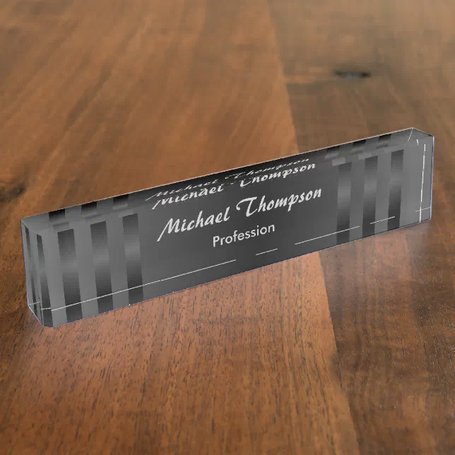 Black Gray Stripes Professional Desk Nameplate | Zazzle