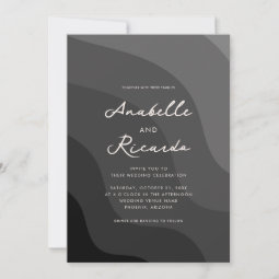 Black Gray Wavy Geometric QR Code Photo Wedding Invitation | Zazzle