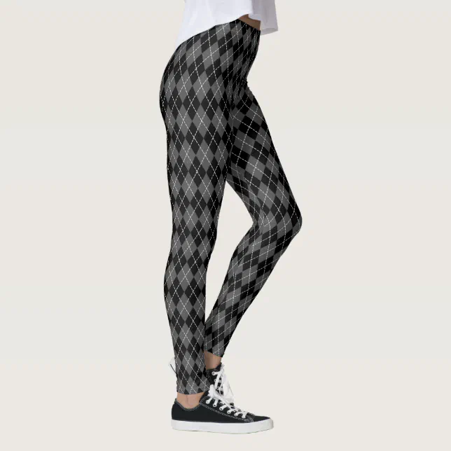 Black Gray White Argyle Diamond Pattern Leggings | Zazzle