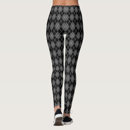 Black Gray White Argyle Diamond Pattern Leggings | Zazzle
