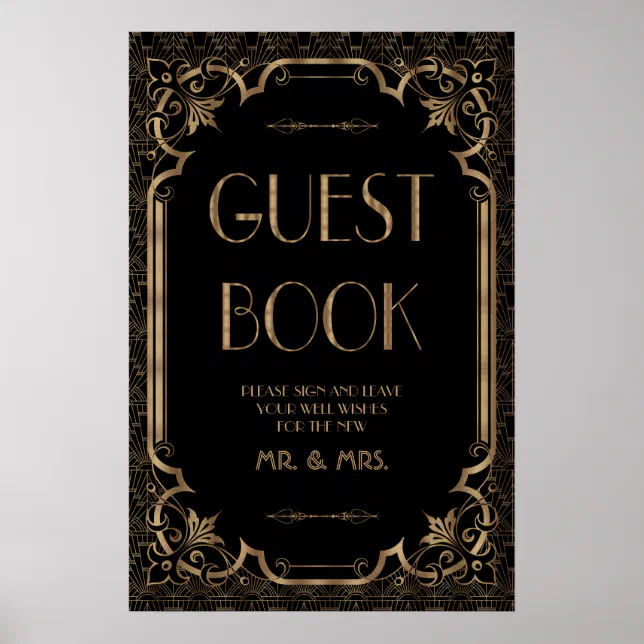 Black Great Gatsby Art Deco Guest Book Sign | Zazzle
