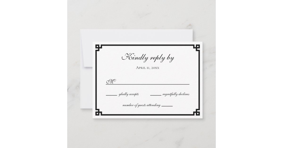 Black Greek Key Border RSVP Card | Zazzle