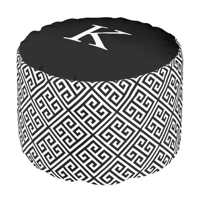 Black Greek Key | Round Pouf | Zazzle