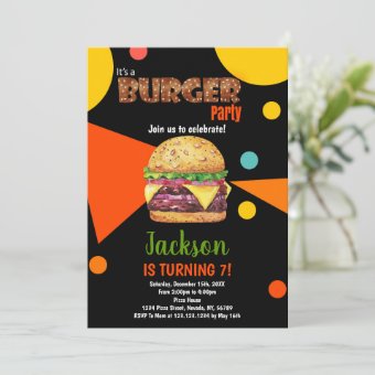 Black Green Burger Birthday Invitations | Zazzle