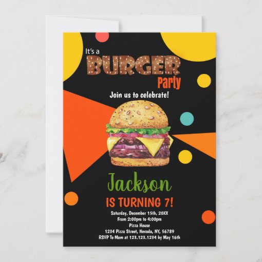 Black Green Burger Birthday Invitations | Zazzle