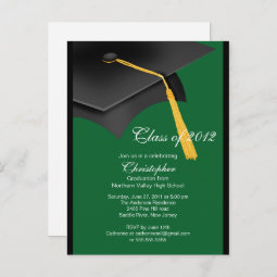 Black Green Grad Cap Graduation Party Invitation | Zazzle
