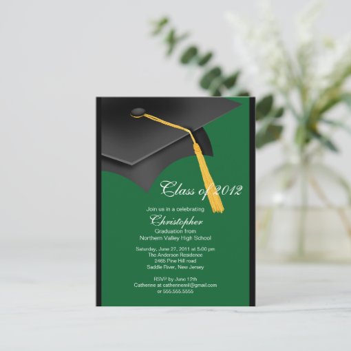 Black Green Grad Cap Graduation Party Invitation | Zazzle