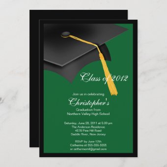 Black Green Grad Cap Graduation Party Invitation | Zazzle