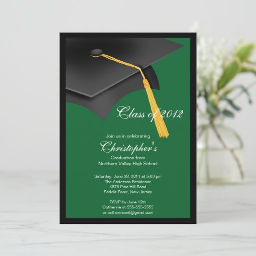 Black Green Grad Cap Graduation Party Invitation | Zazzle