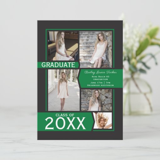 Black & Green Photo Collage Graduation Announcement | Zazzle