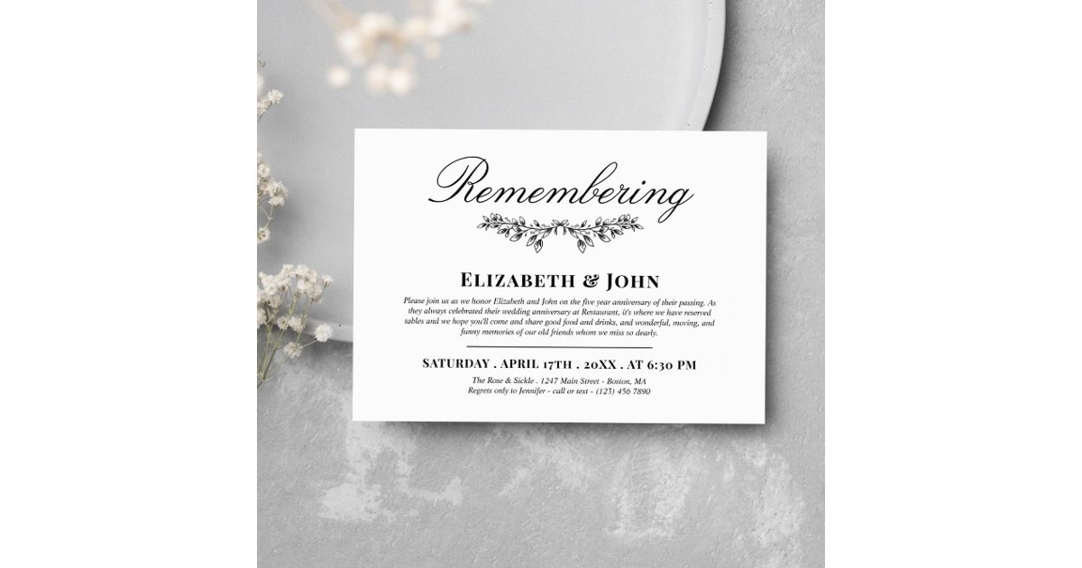 Black Greenery Joint Remembering Death Anniversary Invitation | Zazzle