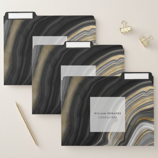Black Grey and Gold Marble Stone File Folder | Zazzle