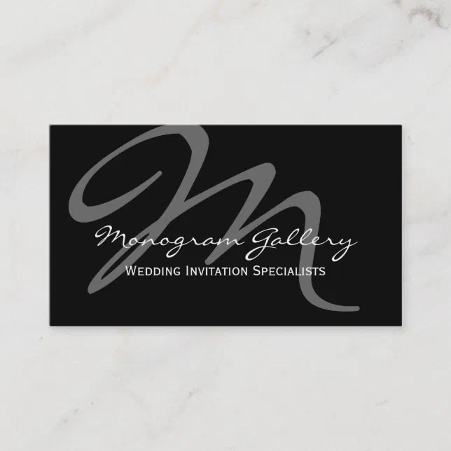 Black Grey Bold Script Monogram Wedding Business Card | Zazzle
