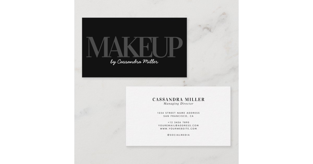 Black Grey Makeup Artist Script Name Professional Business Card | Zazzle