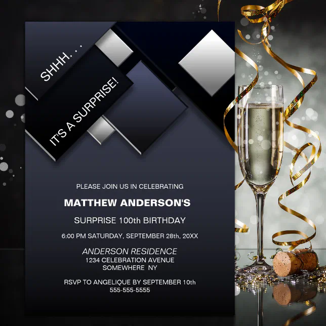 Black Grey Surprise 100th Birthday Party Invitation Zazzle