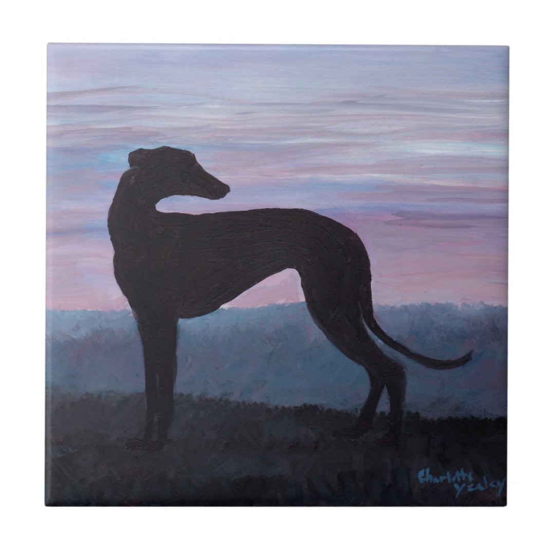 Black Greyhound Dog Art Silhouette Ceramic Tile | Zazzle