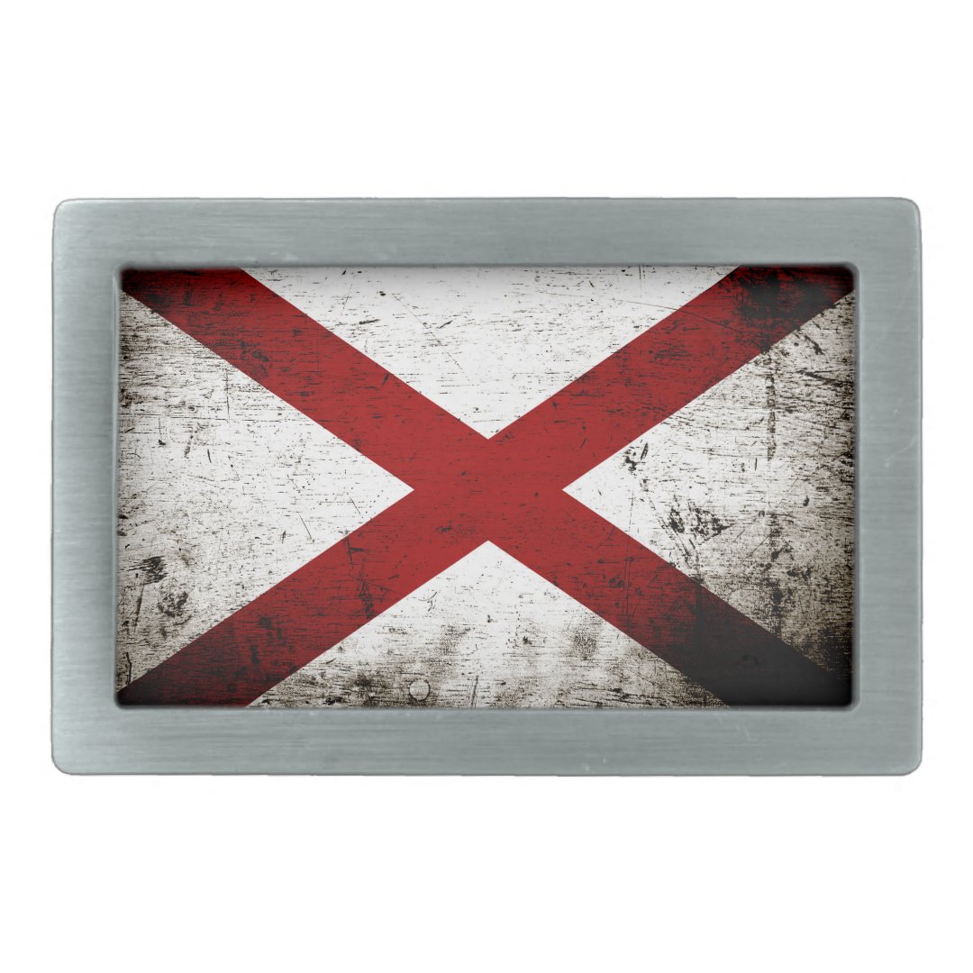 Black Grunge Alabama State Flag Belt Buckle | Zazzle