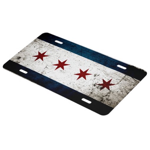 Black Grunge Chicago Flag License Plate | Zazzle