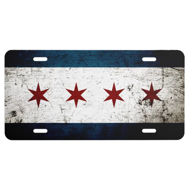 Black Grunge Chicago Flag License Plate | Zazzle