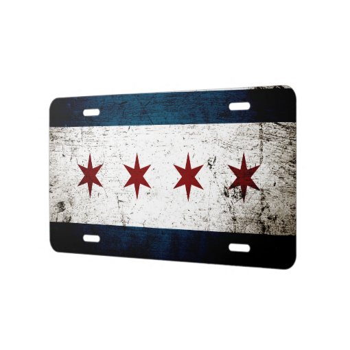 Black Grunge Chicago Flag License Plate | Zazzle