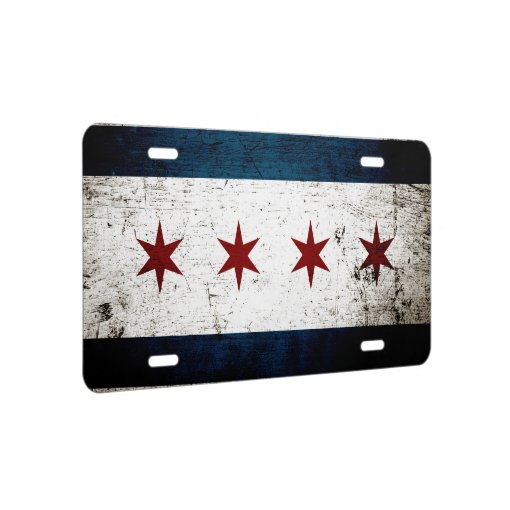 Black Grunge Chicago Flag License Plate | Zazzle
