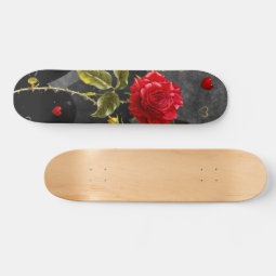 Black Grunge Hearts with Red Rose Skateboard Deck | Zazzle
