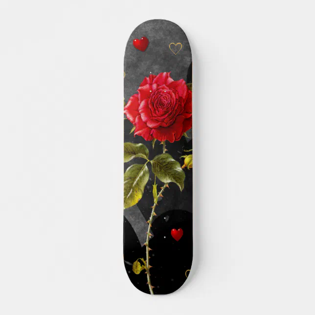 Black Grunge Hearts with Red Rose Skateboard Deck | Zazzle