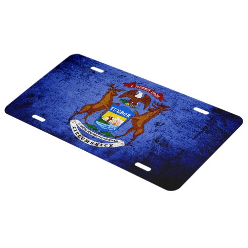 Black Grunge Michigan State Flag License Plate | Zazzle