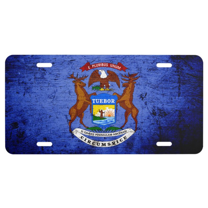 Black Grunge Michigan State Flag License Plate | Zazzle.com